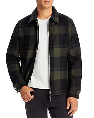 Theory Wyatt Rush Checked Wool Jacket In Black/ Olive Branch - 70